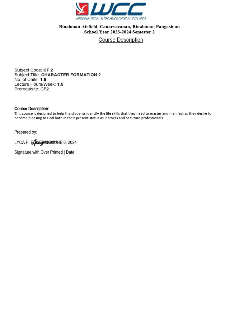 Course Discription Cf2 | PDF