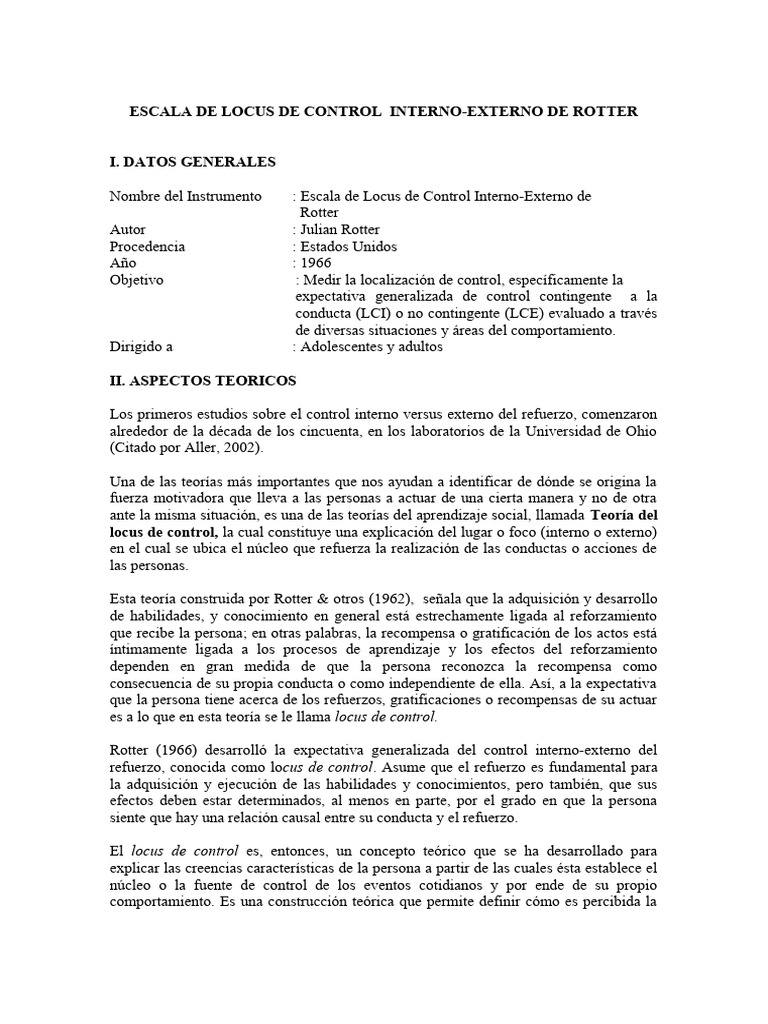 Escala de Locus de Control | PDF | Comportamiento | Validez (Estadísticas)