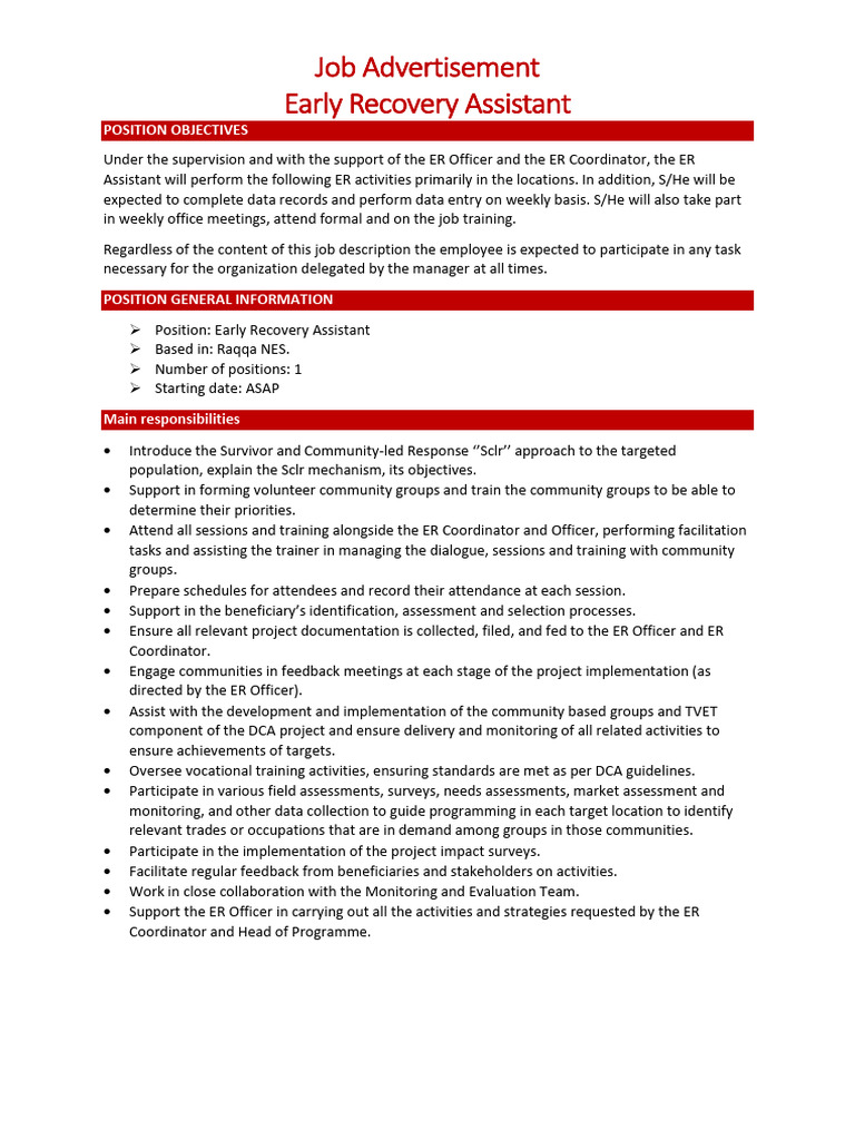 Job Advertisement - ER - Assistant | PDF | Business