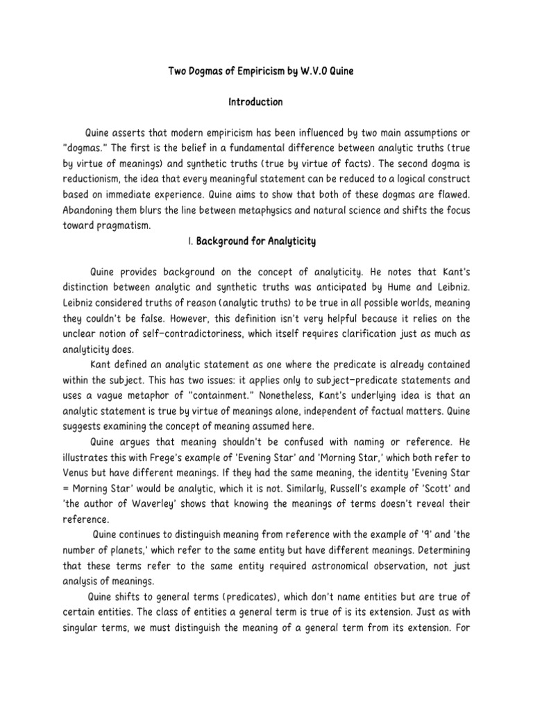 Two Dogmas of Empiricism by W.V Quine, Explained | PDF | Empiricism ...