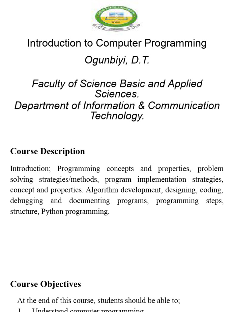 Introduction To Computer Programming | PDF | Computer Programming | Programming