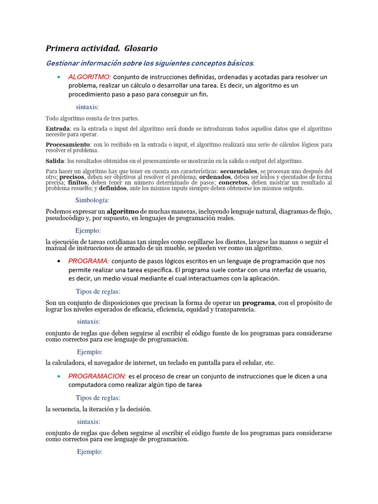 Glosario de Conceptos Básicos en Programación | PDF | Lenguaje de programación | Algoritmos
