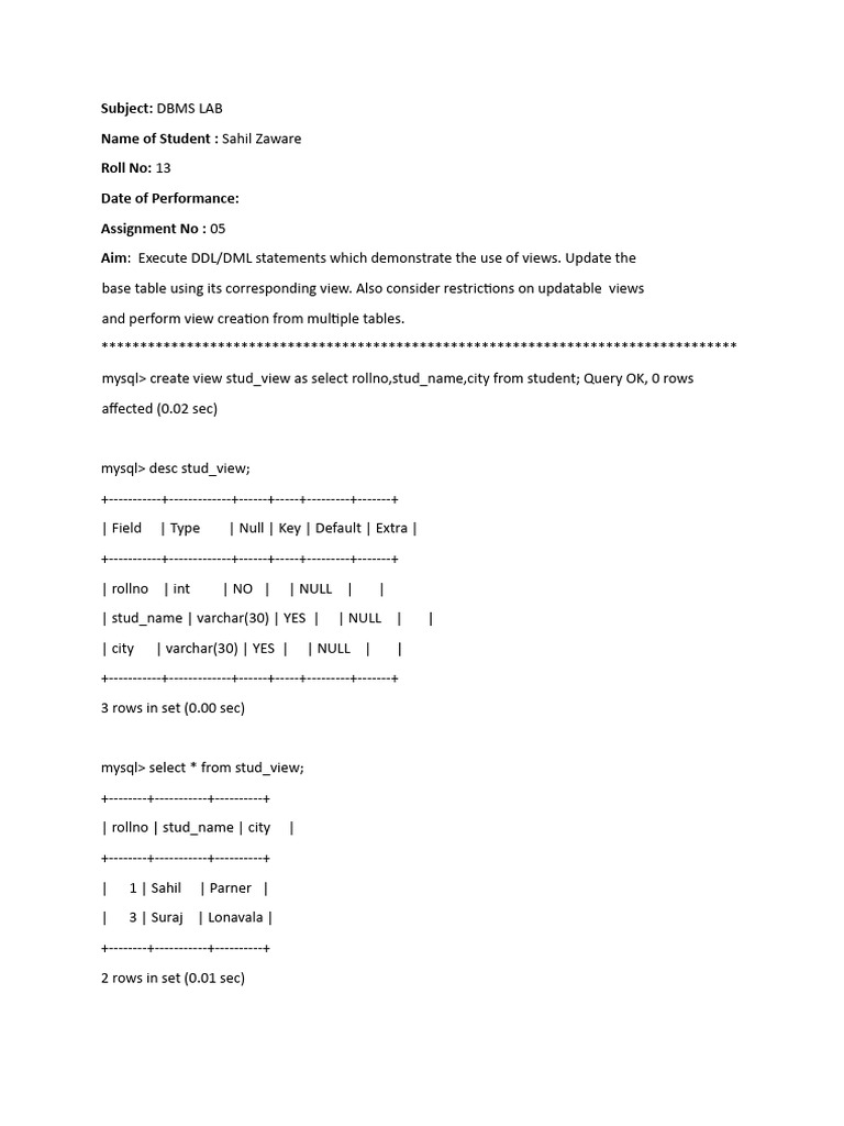 Ass 05 DBMS Omkar | PDF | Data Management Software | Software Design