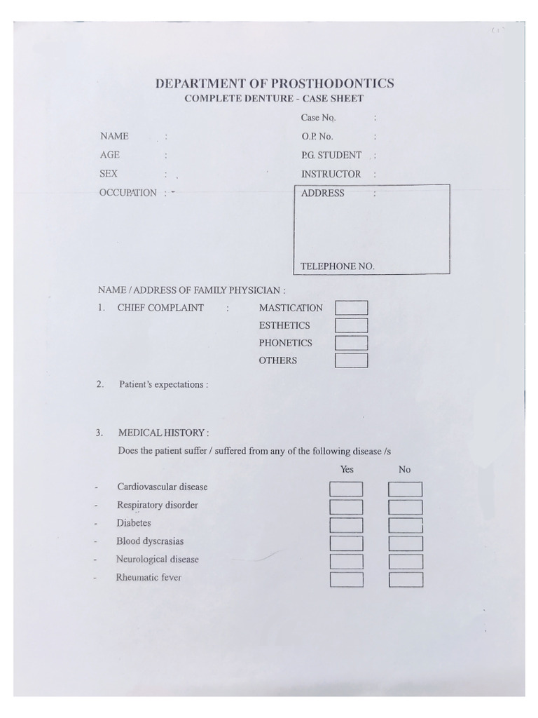 Complete Denture Case History C | PDF