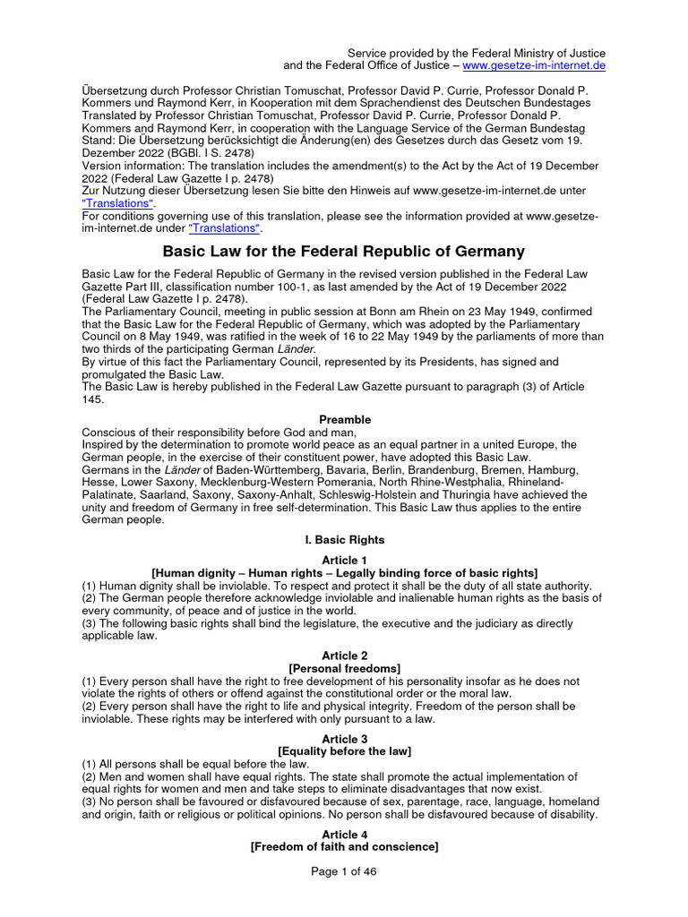German Basic Law Rights | PDF | Federation | Governance