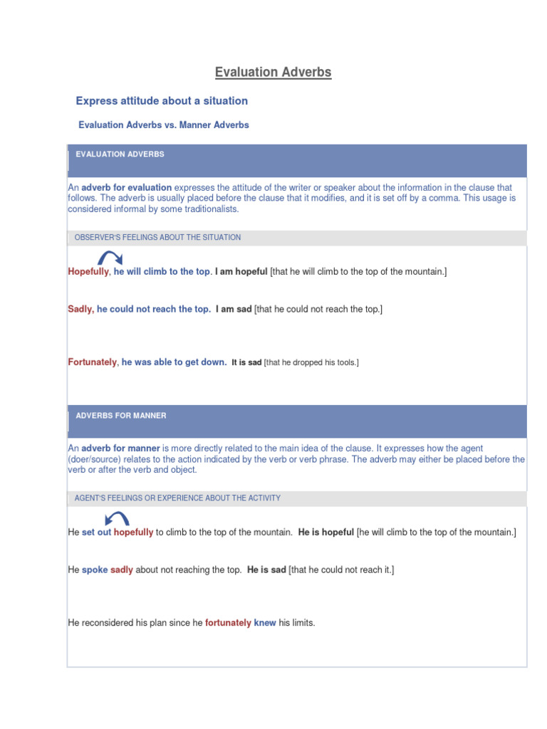 Evaluation Adverbs | PDF