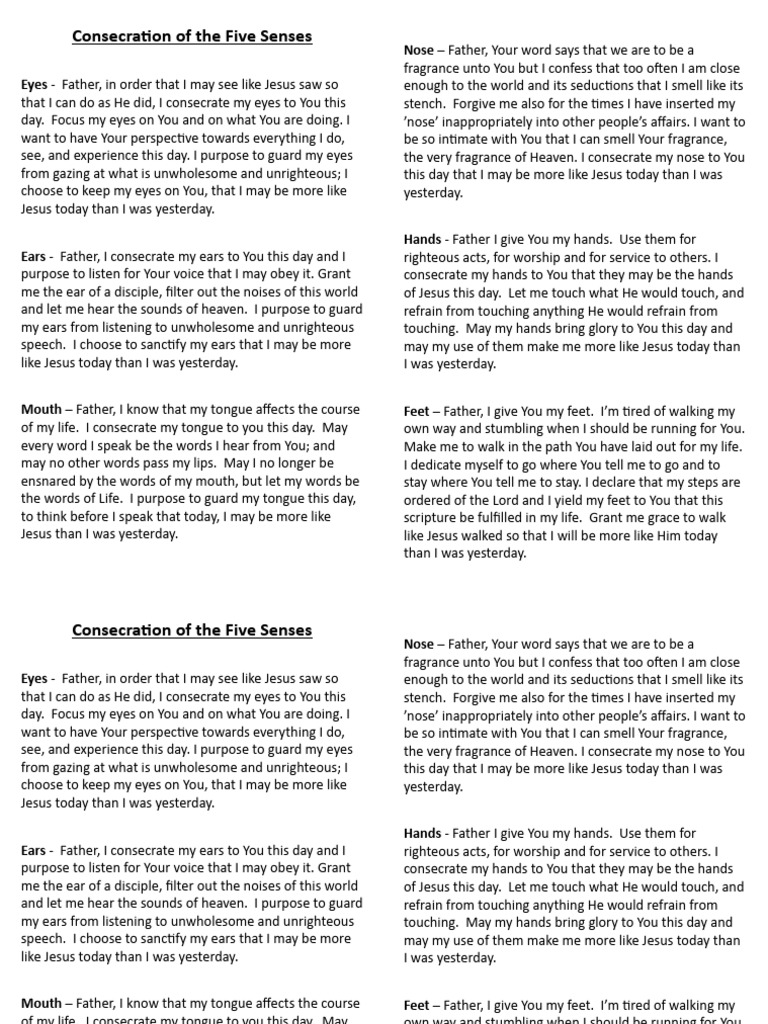 Consecration Prayer for the Senses | PDF | Jesus | Senses