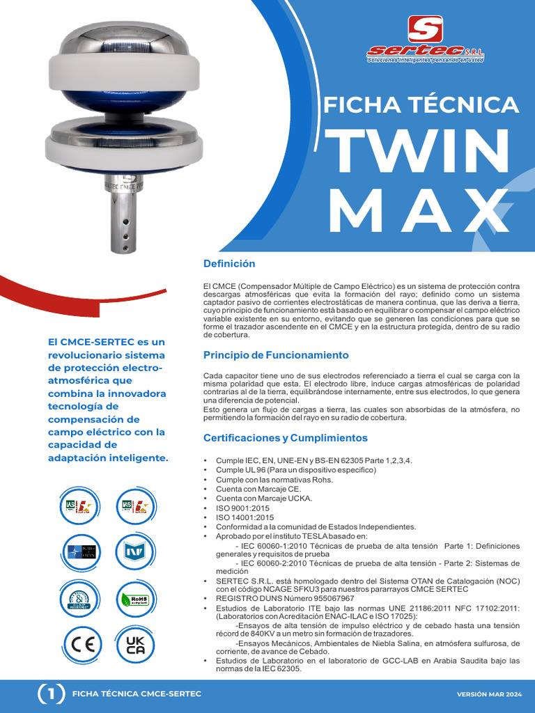 Ficha Tecnica Twin Max - Datos Tecnicos 2024 | PDF | Relámpago | voltaje