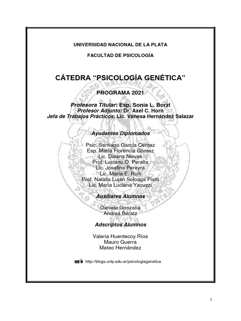 Programa Psicologia Genetica UNLP 2021 | PDF | Sicología ...
