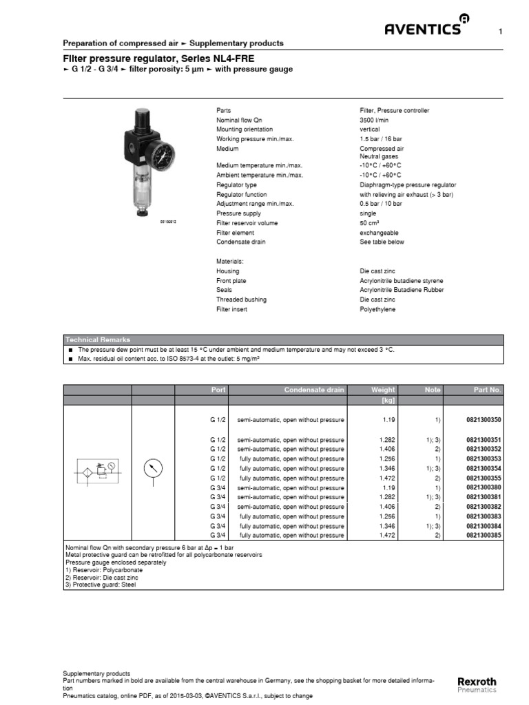 Filter Pressure Regulator, Series NL4-FRE | PDF | Gas Technologies ...