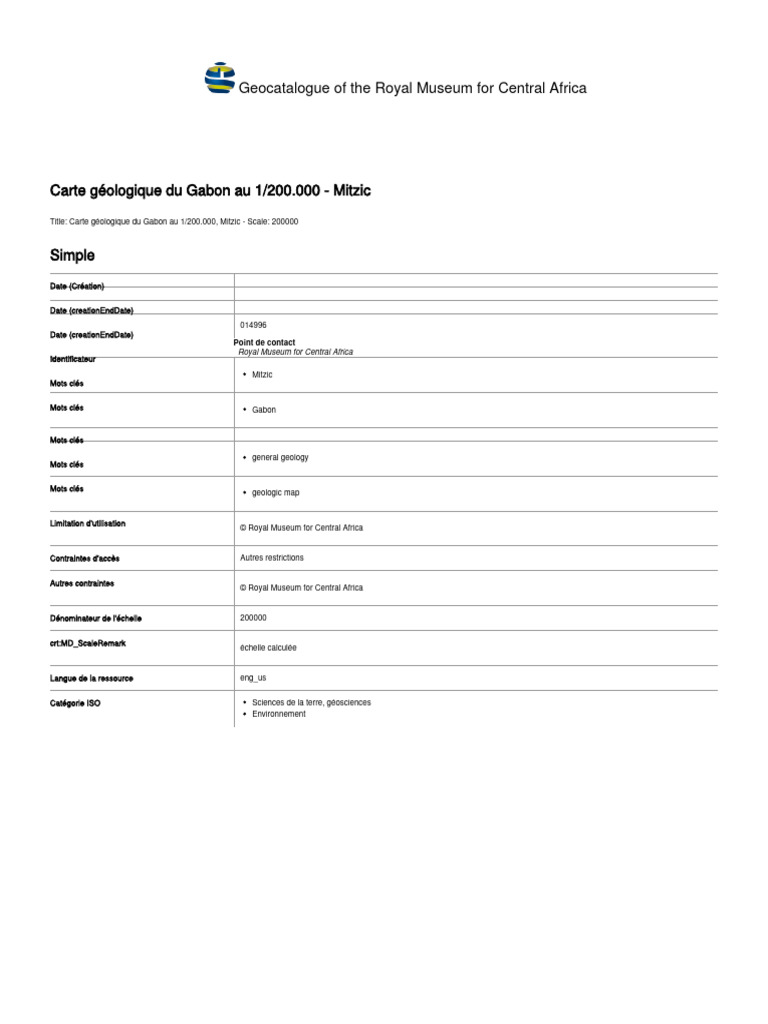 Carte géologique du Gabon à Mitzic | PDF | Sciences de l'information ...