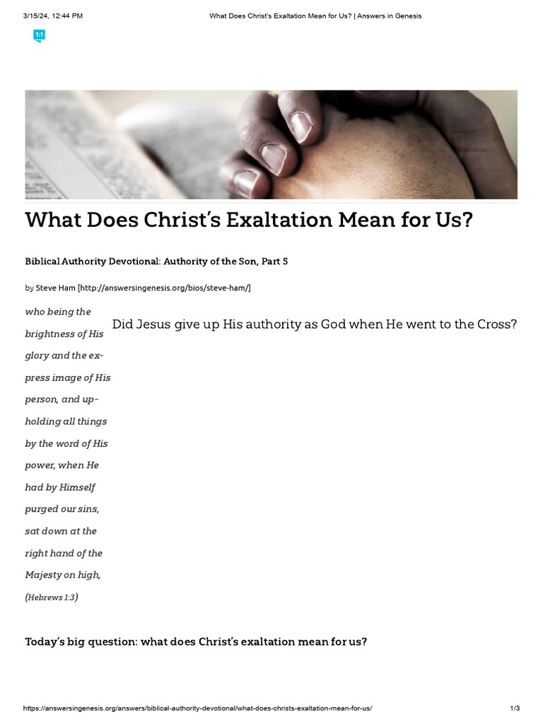 What Does Christ's Exaltation Mean For Us - Answers in Genesis | PDF ...