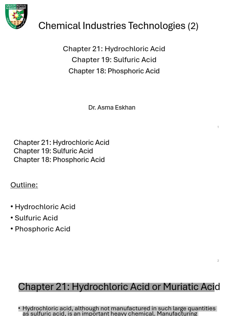Industries 2-Lecture 4 | PDF | Sulfuric Acid | Hydrochloric Acid