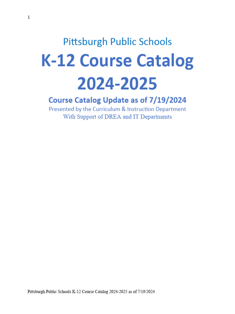Pittsburgh Public Schools K-12 Course Catalog 2024-2025 | PDF | The ...