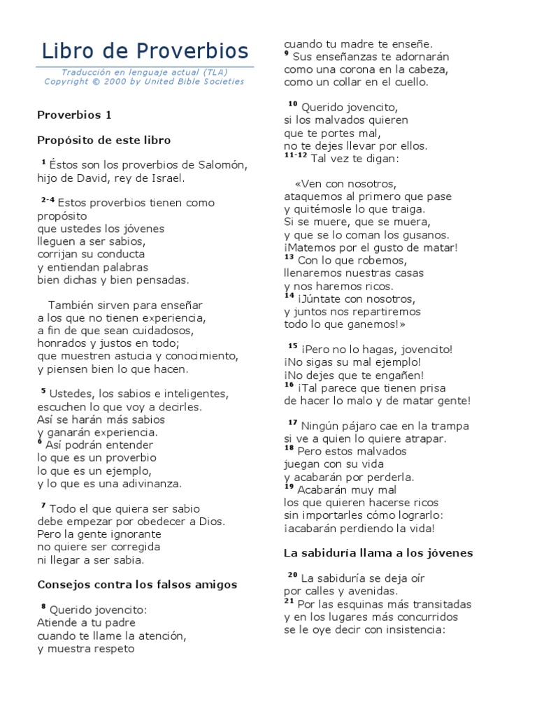 Libro de Proverbios TLA Version 2000 | Descargar gratis PDF | Libro de ...
