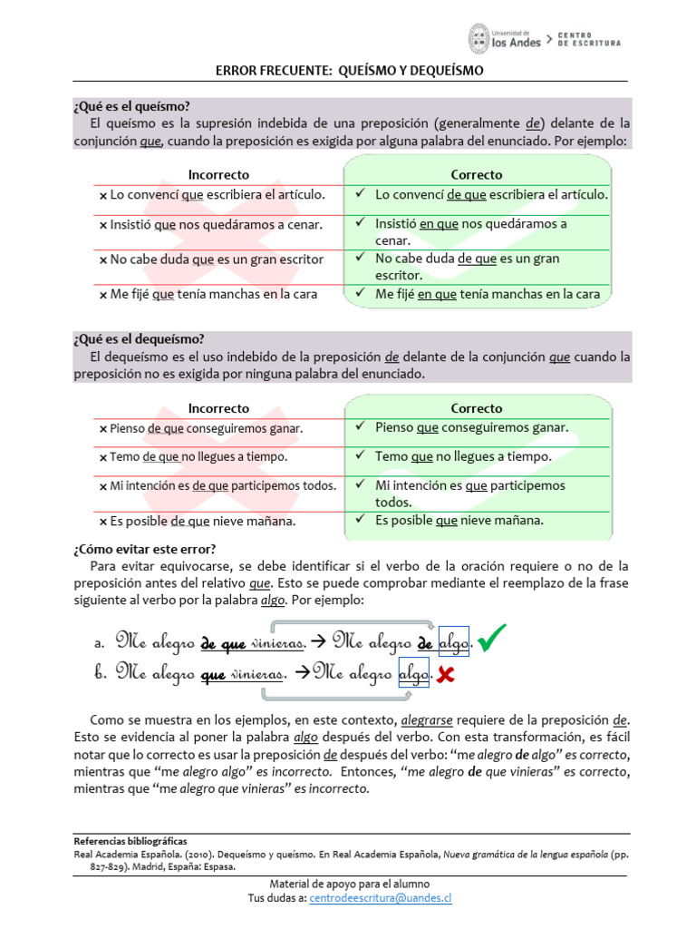 Queísmo y Dequeísmo: Guía para Alumnos | PDF | Preposición y ...