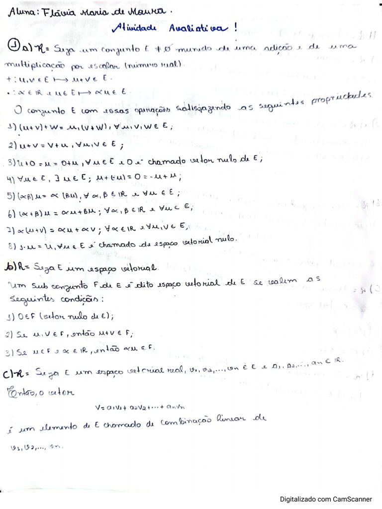 Atividade de Álgebra Linear | PDF