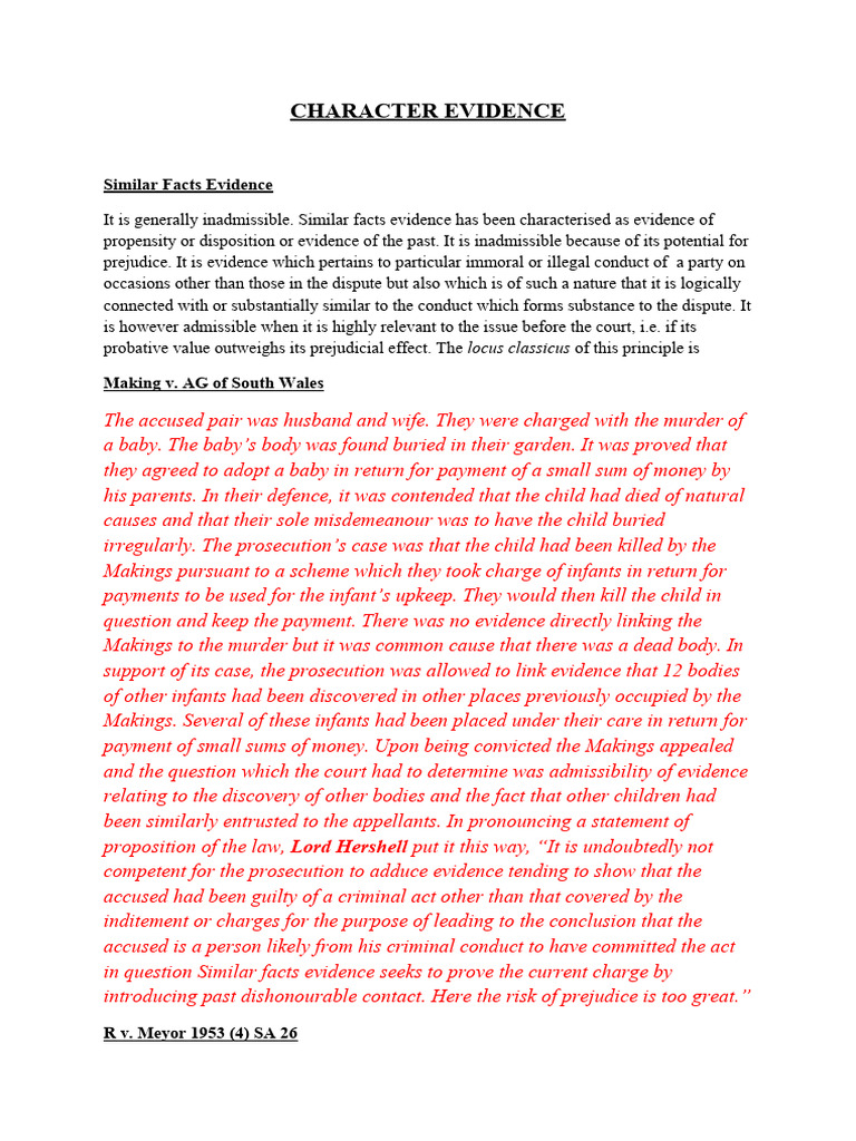 Character Evidence | PDF | Relevance (Law) | Justice