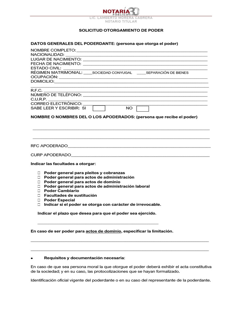 Solicitud de Poder Notarial en México | PDF | Justicia | Crimen y violencia
