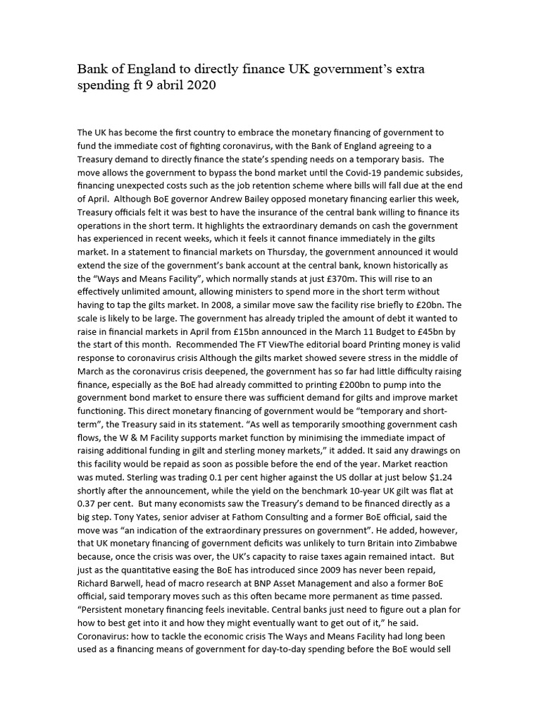 Bank of England To Directly Finance UK Government | PDF | Gilt Edged ...