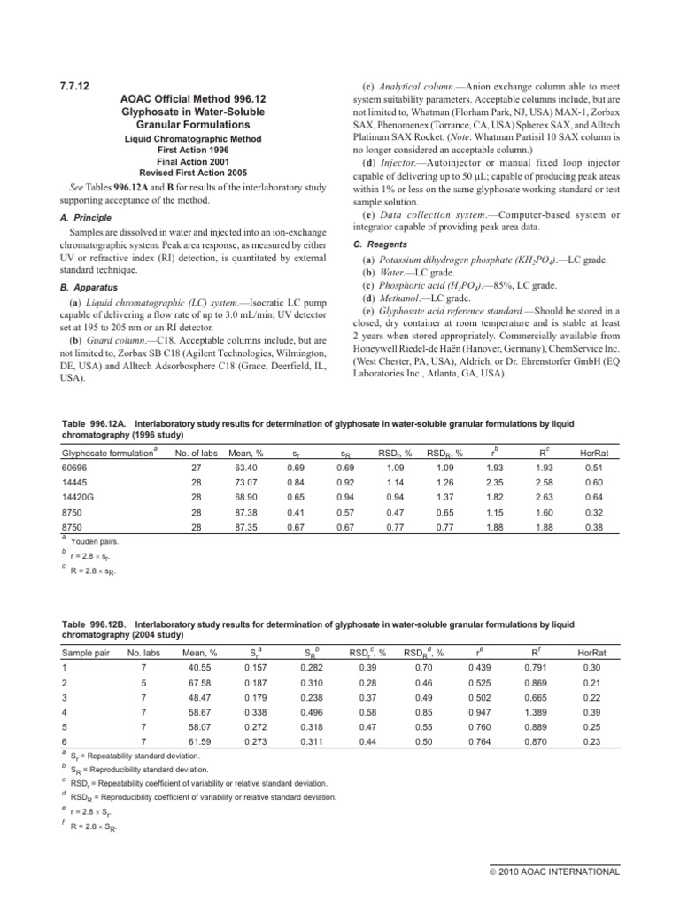 Glyphosate in Water Soluble Granular Formulations | PDF | High ...