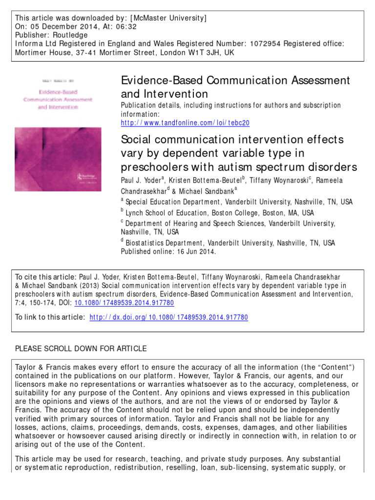 Evidence-Based Communication Assessment and Intervention | PDF | Autism Spectrum | Effect Size