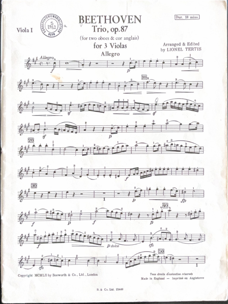 Beethoven Trio, Op. 87 - Viola I | PDF