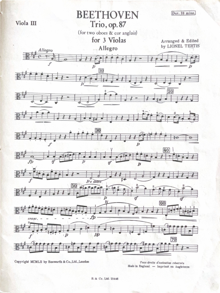 Beethoven Trio, Op. 87 - Viola III | PDF
