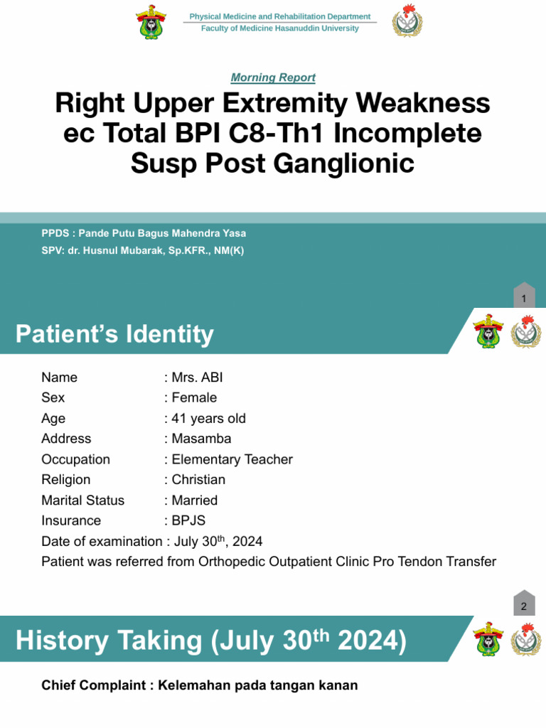 MR - Right Upper Extremity Weakness Ec Total BPI C8-Th1 Incomplete Susp ...