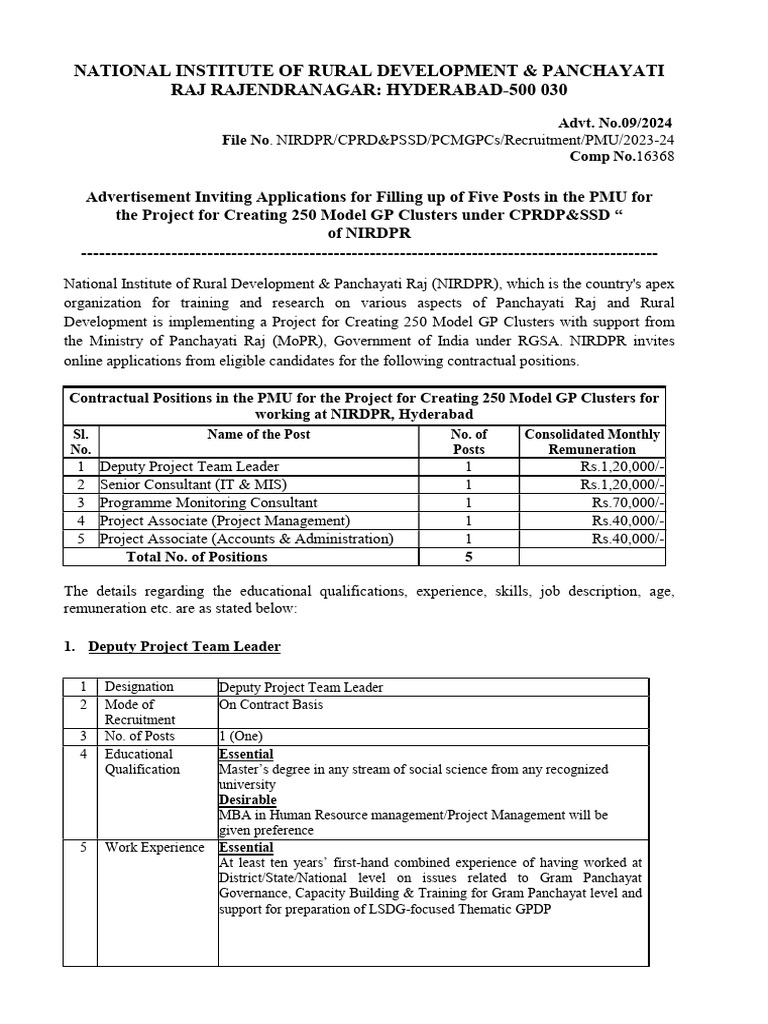 Recruitment for Rural Development Project | PDF | Capacity Building ...