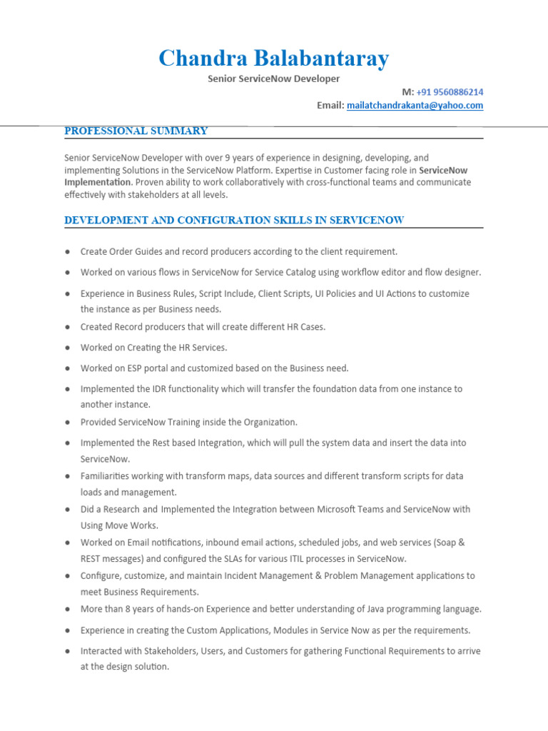 Senior ServiceNow Developer Profile | PDF | Web Service | Information ...