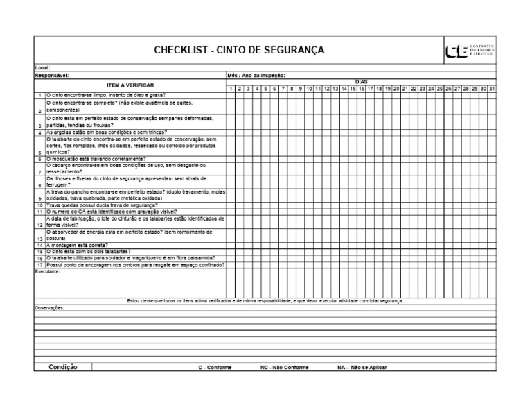 Checklist - Cinto de Segurança | PDF