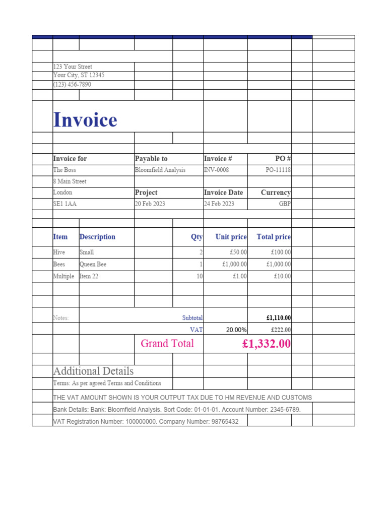 Invoice for Bee Products and Services | PDF | Honey Bee | Beehive