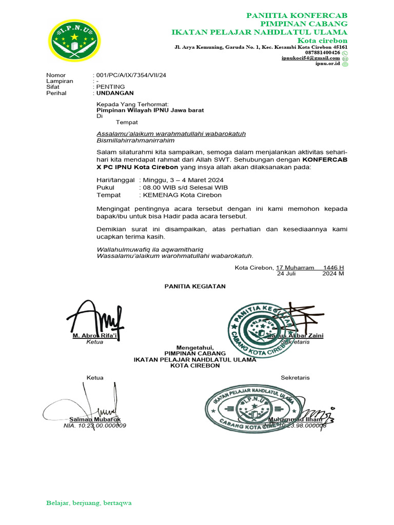 Contoh Surat Undangan PC IPNU | PDF