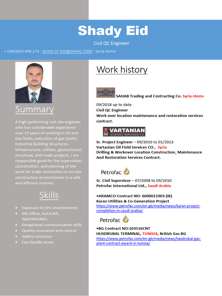 Shady Eid Civil Engineer CV | PDF | Fossil Fuels | Petroleum