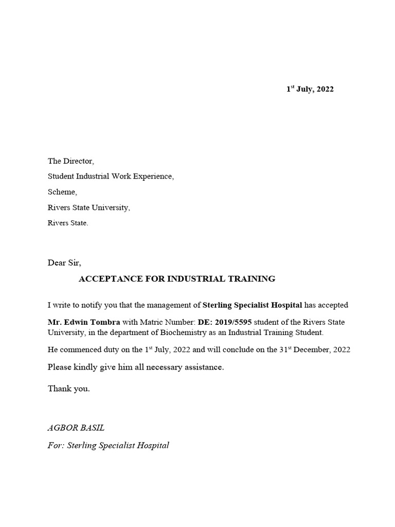 IT Acceptance Letter | PDF