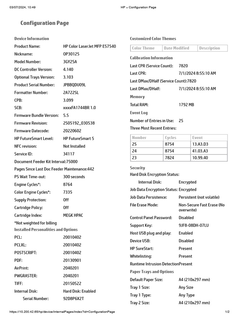 HP Configuration Page | PDF | Computing | Office Equipment