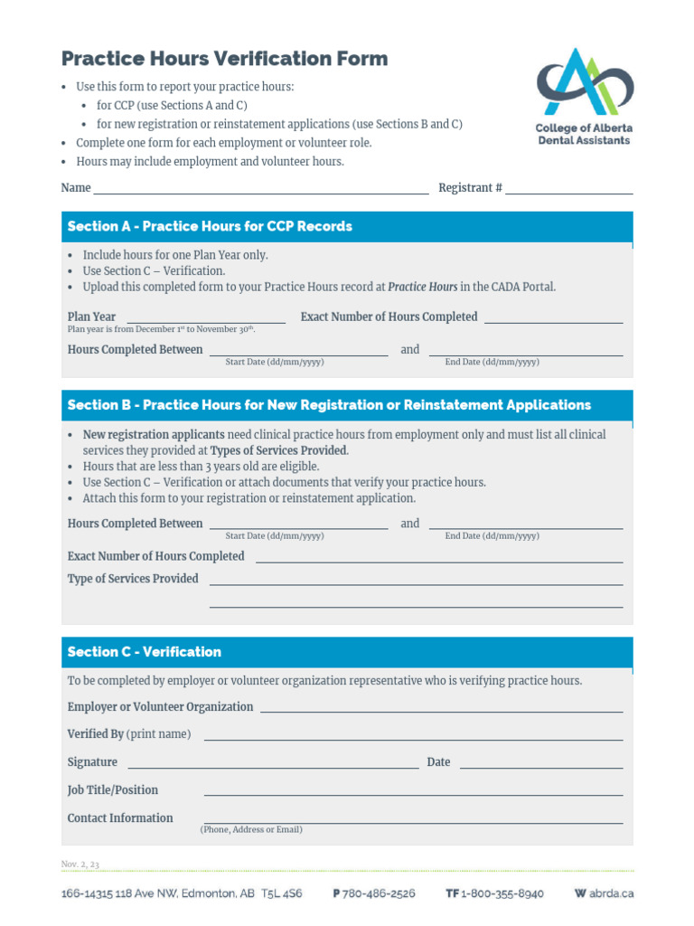 Practice Hours Verification Form | PDF
