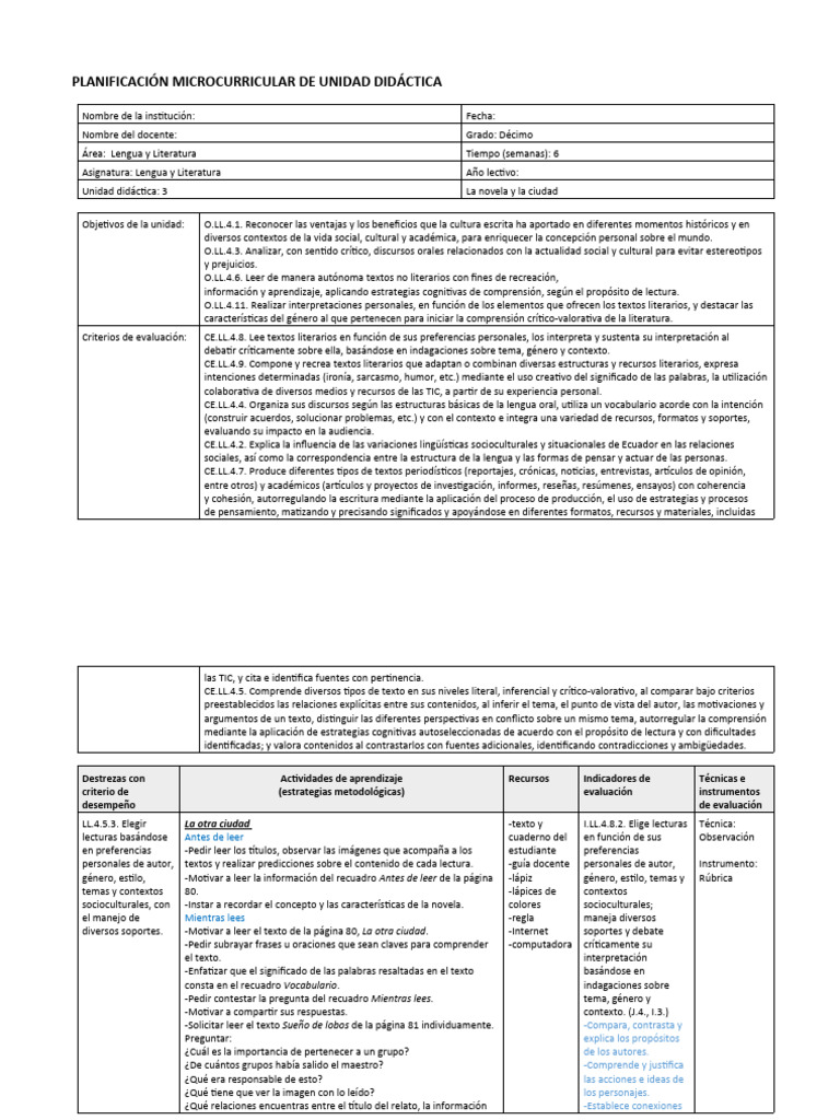 Plan L10 U3 | PDF | Evaluación | Oración (Lingüística)