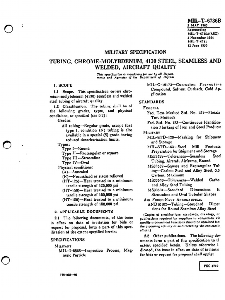 MIL-T-6736B: 4130 Steel Tubing Specs | PDF | Pipe (Fluid Conveyance ...