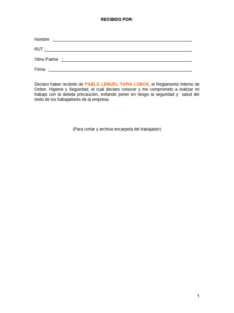 Acuso Recibo Reglamento Interno | PDF