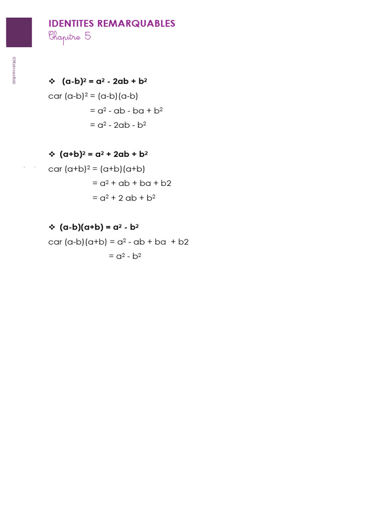 Identités Remarquables Formules | PDF