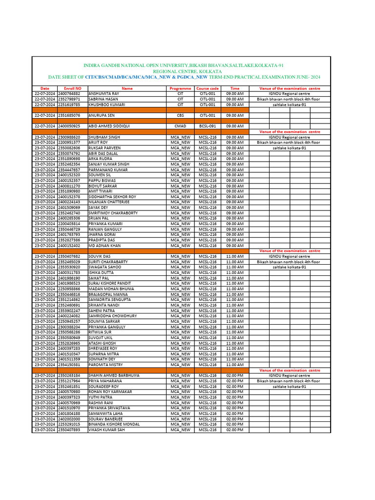 Cit, CBS, Cmad, Bca, Mca, Mca - New, Pgdca - New Practical Scheduled June-2024 | PDF