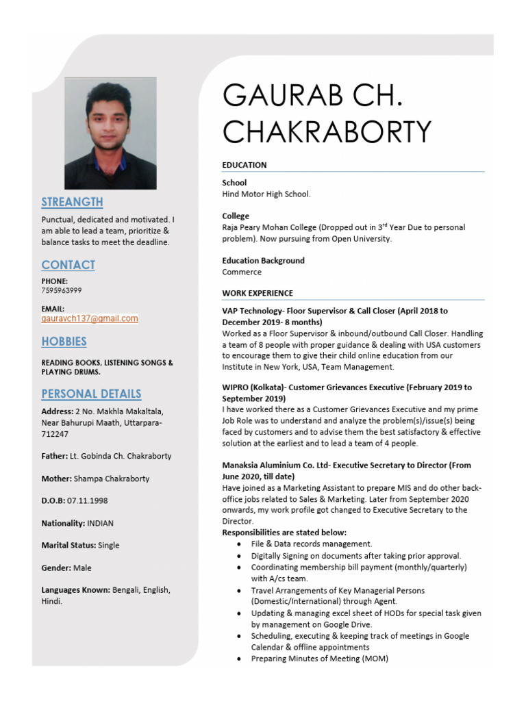 Gaurab CH Chakraborty Resume | PDF | Online And Offline | Computing