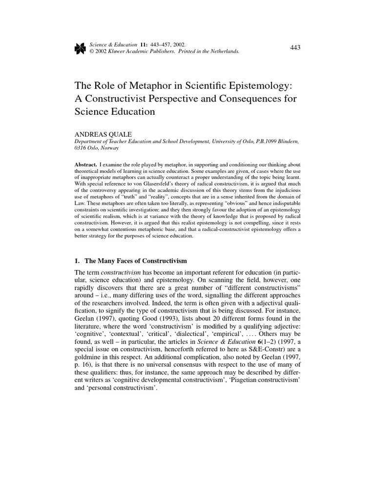 THe Roleof Metaphor Science | PDF | Constructivism (Philosophy Of ...
