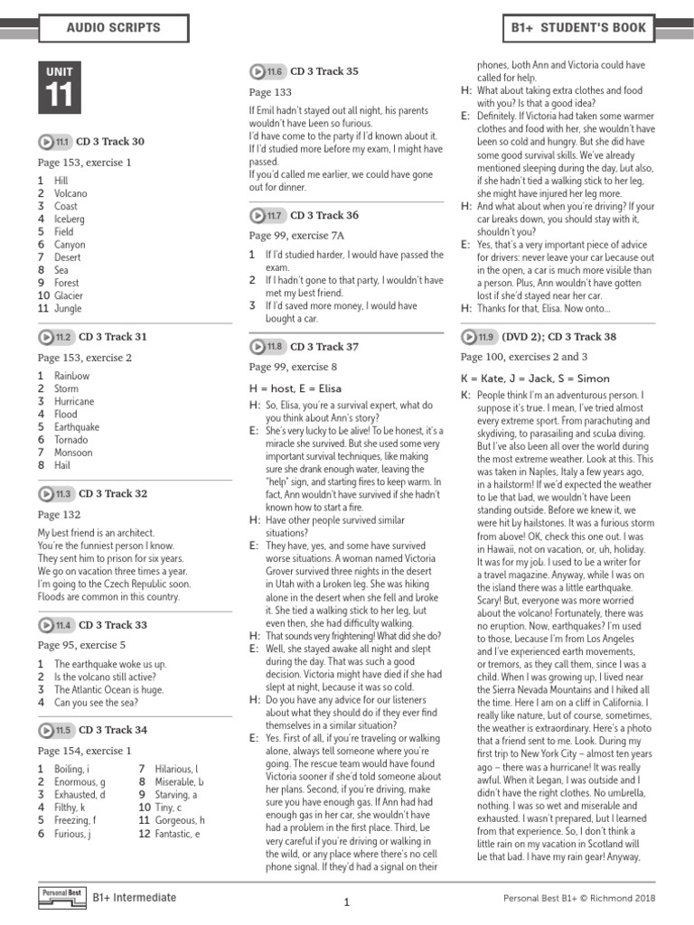 PB AmE B1 SB Audioscript U11 | PDF | Earth Sciences