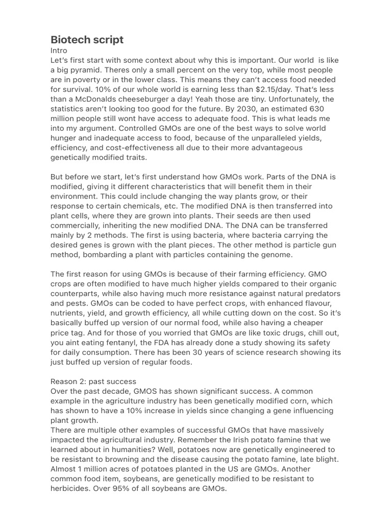 Biotech Script | PDF | Genetically Modified Organism | Genetic Engineering