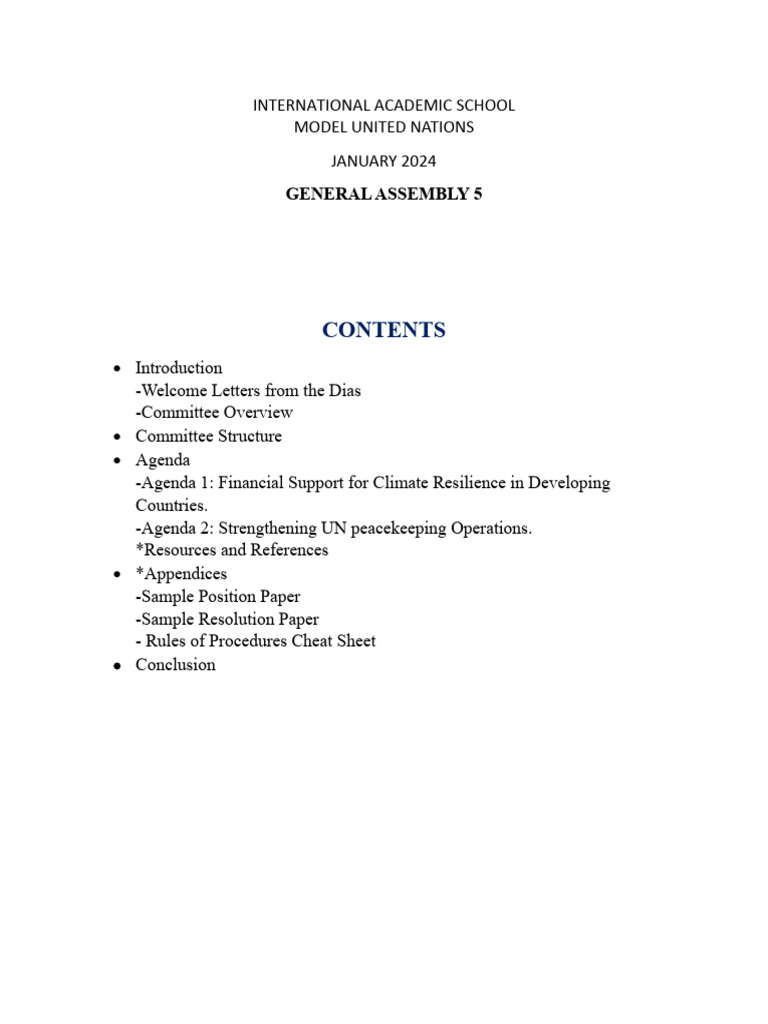 GA5 Sample Committee Handbook | PDF | Climate Resilience | Peacekeeping