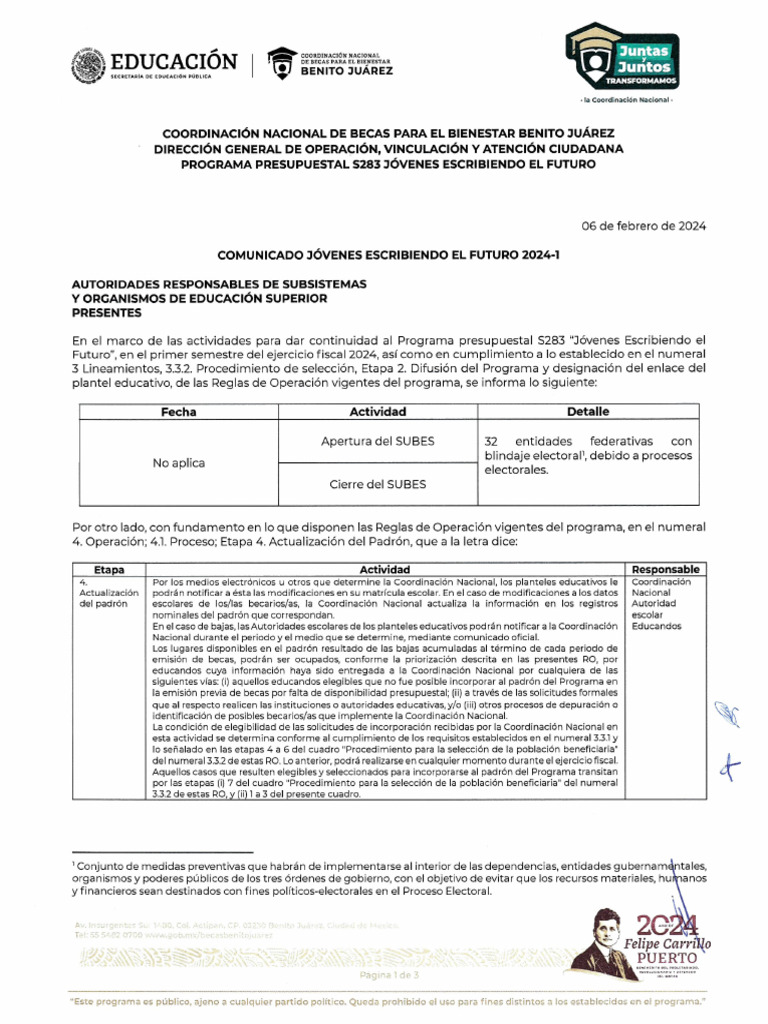 Anexo 1 Comunicado de Inicio 2024 1 S283 | PDF