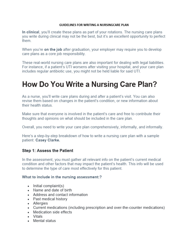 Guidelines For Writing A Nursingcare Plan | PDF | Nursing | Patient